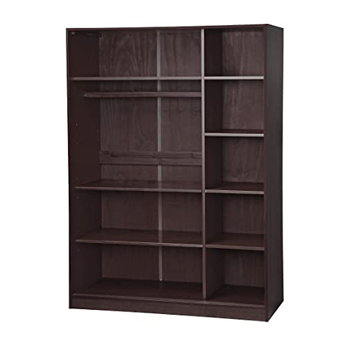 Palace Imports 100% Solid Wood Wardrobe/Armoire/Closet with 3 Sliding Louvered Doors, Java. 5 Shelves Included. Additional Large Shelves Sold Separately.