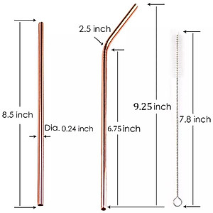 Zam Imports 12-Pack Gold Silver Stainless Steel Straws Reusable Metal Drinking Straws for Yeti Tumblers Dishwasher Safe, 2 Brushes and case Included, One Size, 13-RS-ZI