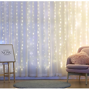 Led Curtain Lights, 300 LED Curtain String Light with 8 USB Modes Remote for Christmas Bedroom Party Wedding Home Garden Wall Decorations(Warm White)