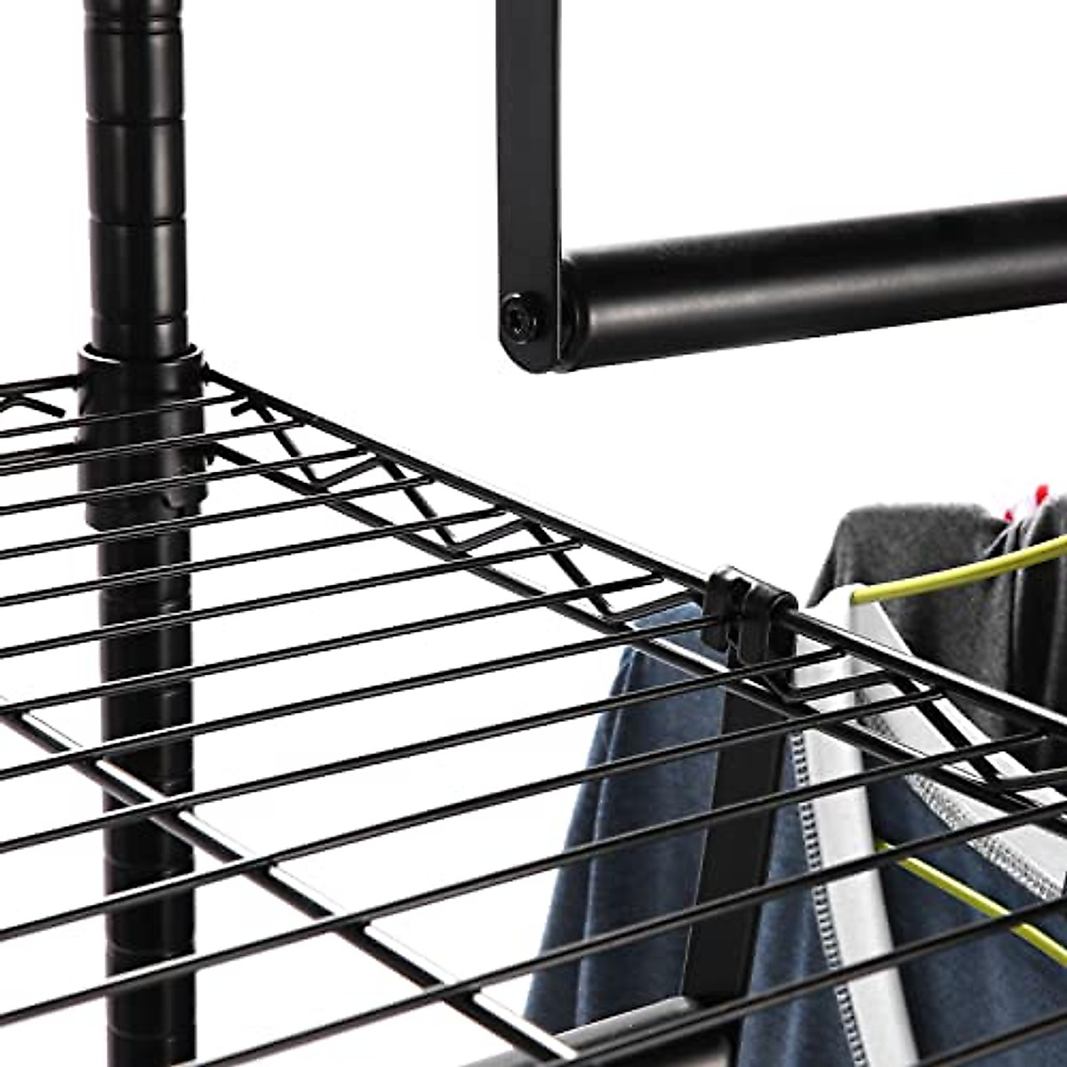 Homdox Free Standing Closet, Wire Shelving Clothing Rack Heavy Duty, with Side Hooks and Clothes Rods (Black)