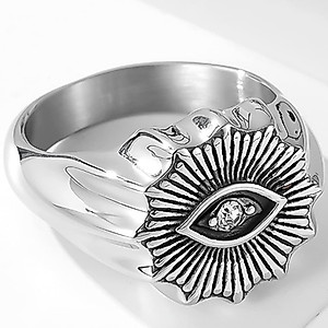 Jude Jewelers Stainless Steel Retro Vintage Eye Signet Style Cocktail Party Statement Promise Anniversary Halloween Biker Ring (Silver, 12)