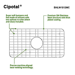 CIPOTAL 18.1 in. x 12.6 in. Centre Drain Sink Protector with Supersoft Silicone Feet in 304 Grade Stainless Steel