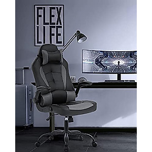 PC Gaming Chair Ergonomic Office Chair Computer Desk Chair with Armrests Headrest and Lumbar Support High Back PU Leather Executive Racing Chair for Home (Grey)
