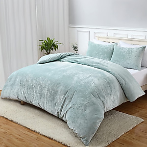 CAROMIO Velvet Duvet Cover Sets - 3 Pieces Lavish Design Comforter Cover King Size, Soft and Warm Bedding Cover Set for All Seasons, Aqua Green, 104x90 Inches