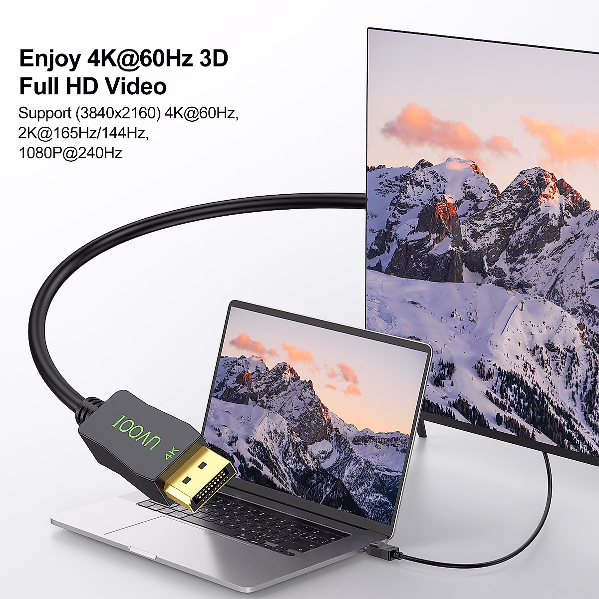 UVOOI DisplayPort Cable 25 feet 4K, 25ft Display Port to Display Port Cable 4K@60Hz, 1080P@165Hz @144Hz (DP to DP Cable)