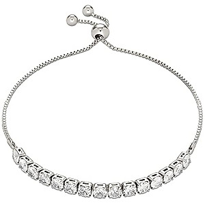 Amazon Essentials Sterling Silver Plated CZ Adjustable Tennis Bracelet 9.5", Sterling Silver