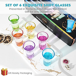 SAIAOKJ Shot Glasses Set, 2 Oz Heavy Base Shot Glasses, 6 Pack Tequila Shot Glasses with Gift Box Round Shot Glass for Tequila Whiskey Vodka Liquors Cocktail (Ombre Colorful)