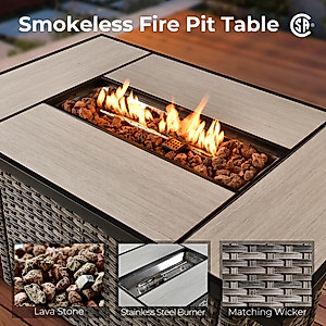 HOOOWOOO Outdoor Patio Furniture Sets 7 Pieces Patio Conversation Sets Weather Resistant Wicker Sofa Seating Set with 42" Fire Pit Swivel Rocking Chairs for 5 Persons Outside,Orange Red