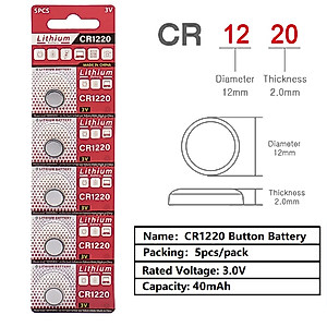Cotchear 5pcs/Card 3V CR1220 Coin Battery Lithium DL1220 LM1220 ECR1220 1220 Button Cell Batteries for Watch Electronic Remote