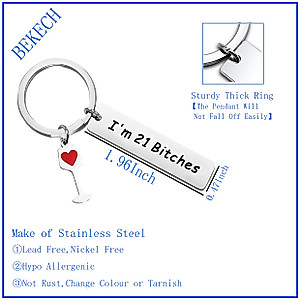 BEKECH 21st Birthday Gifts for Her I'm 21 Bitch Keychain Celebrate Turning Twenty One 21st Birthday Gift Happy Birthday Jewelry 21st Birthday Party Fabulous Keepsake (silver)