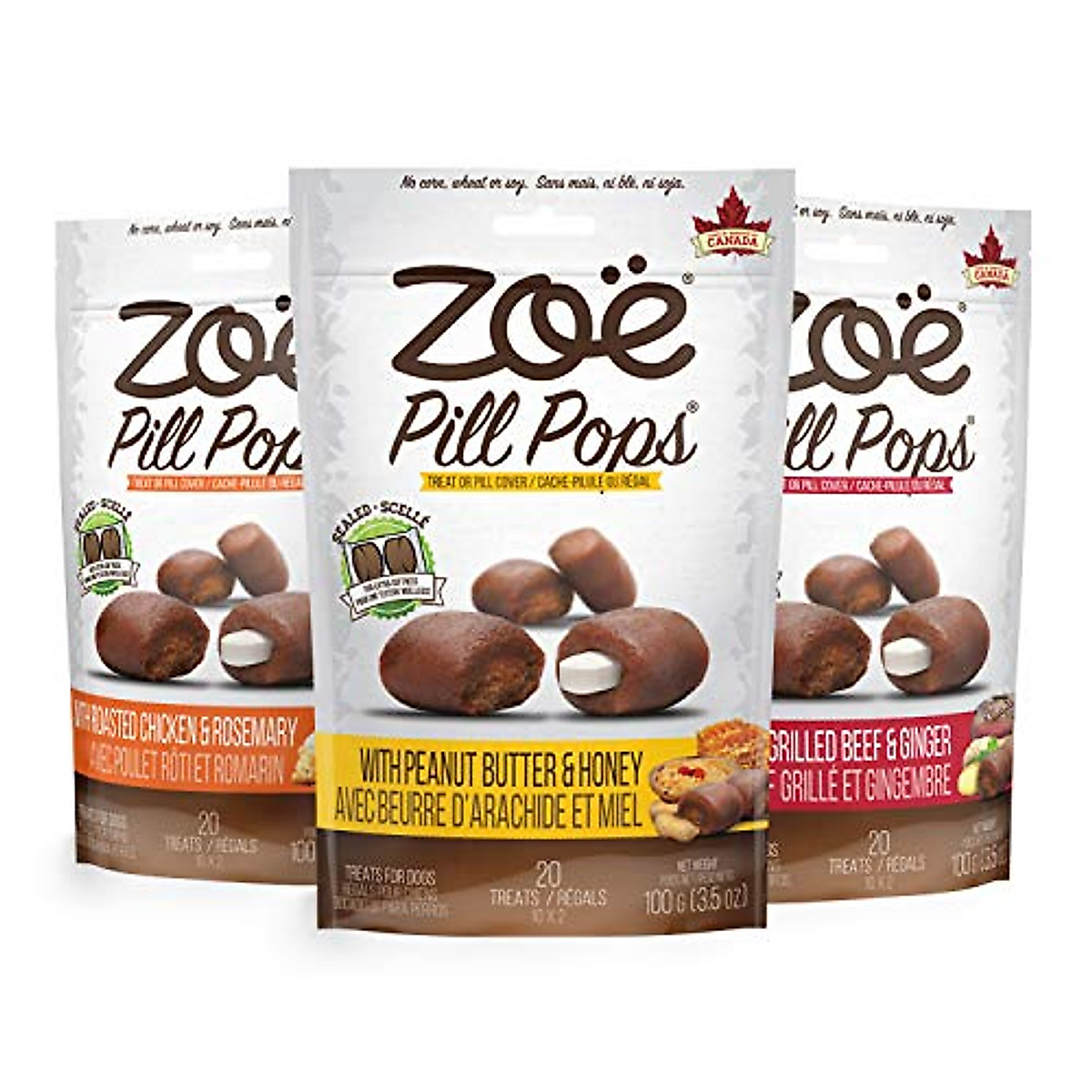 Zoë Pill Pops for Dogs, Healthy Dog Treats, All Natural Dog Treats to Hide Medication, Peanut Butter with Honey Recipe, 3.5 oz
