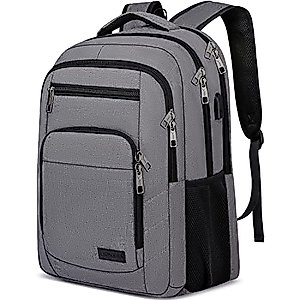 School Backpack, Large Backpack for Teen Boys, Business Slim Durable Laptop Backpack with USB Charging Port, 15.6 Inch Water Resistant High School Bookbag, College Computer Bag for Men Women, Grey