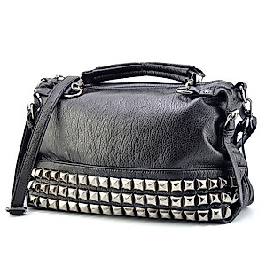 Mn&Sue Modern Punk Pu Leather Cross Body Silvery Rivet Studded Shoulder Nightclub Hobo Handbag for Lady