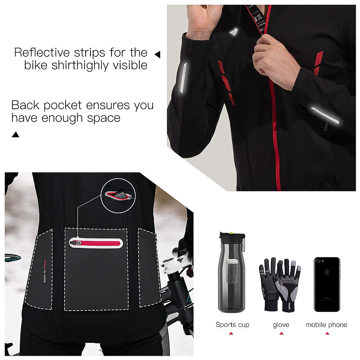 Santic Men's Cycling Bike Winter Jackets Windproof Fleece Thermal Warm UP Running Bike Bicycle Jacket Breathable Windbreaker