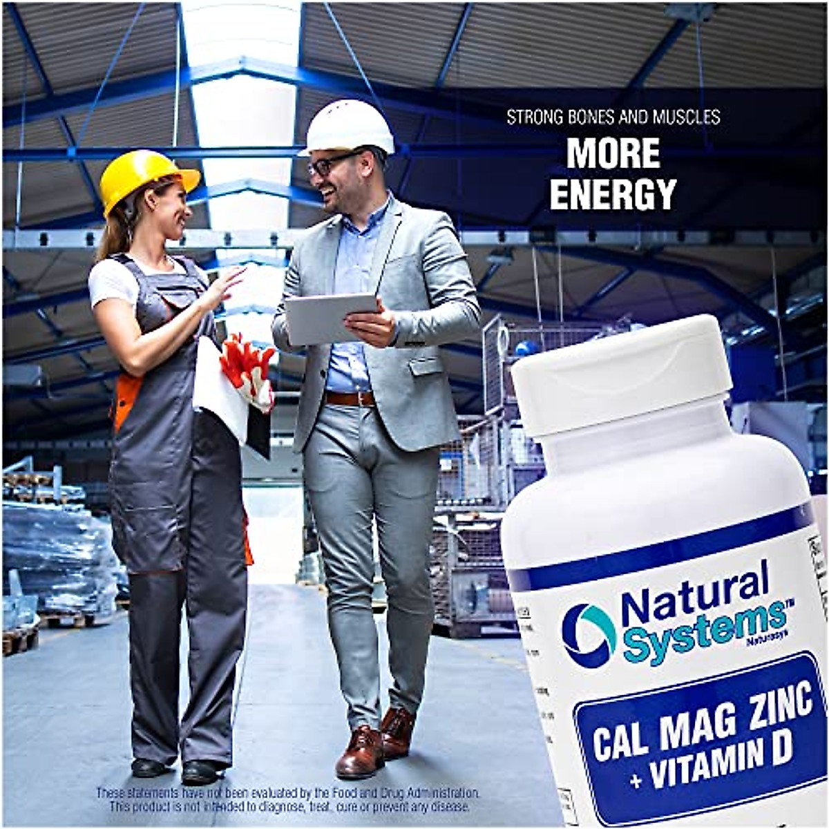 Calcium Magnesium Zinc Vitamin D Supplement 60 Tablets by Natural Systems - Calcium Magnesium Zinc and Vit D Supplements for Strong Immune System - Magnesium Supplement for The Immune System