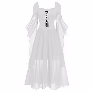 Renaissance Faire Costume Women Party Dress Gothic Dresses Halloween Costume Woman Halloween Costume Women Costumes Snow White Costume for Women Peasant Dress Medieval Dress for Women（4-White,Small）