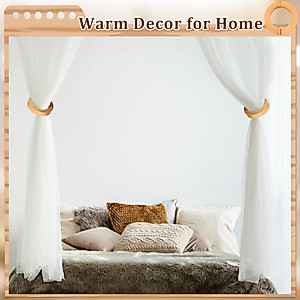 4 Pcs Magnetic Wooden Curtain Tiebacks Holdbacks Modern Decorative Drapes Holders Wooden Curtain Clips Round Boho Tie Backs for Curtains Buckles for Home Room Window Decoration, 2.36 Inch, Burlywood