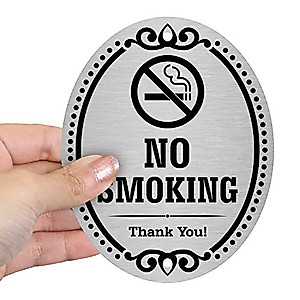 SmartSign Premium No Smoking Thank You Sign for Business & Home, 10 Year Warranty | 4" x 5" Aluminum Metal with Adhesive Backing/Sticker, Peel-Off or Use Pre-Punched Holes, Silver Black
