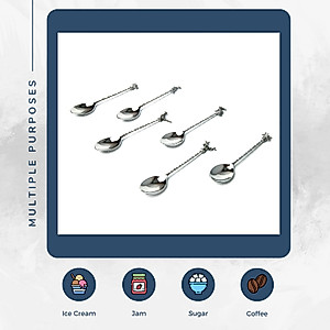 Rigeli Regent White Bronze plated Set of 6 Tea/Coffee Spoons (Animals Design),Giftpacked 6Pcs Stainless Steel, Spoon Set for Tea, Sugar, Coffee, Small Spoon Set, Ice Cream Spoon (Silver)