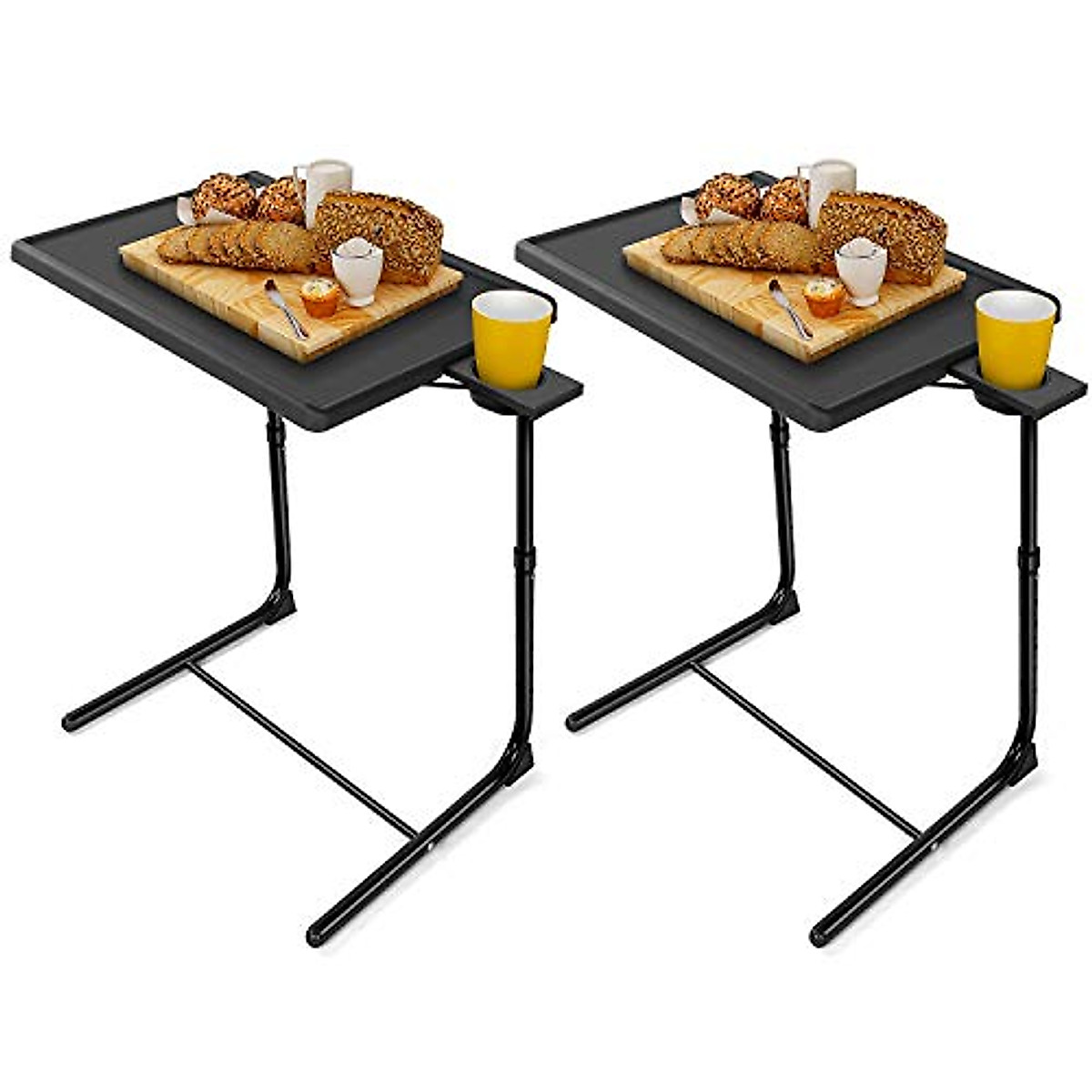 LORYERGO TV Tray Table - [2 Packs] Adjustable TV Dinner Tray Tables with 6 Height & 3 Tilt Angle, Folding TV Trays with Cup Holder for Bed & Sofa, Multifunctional TV Table Tray for Eating & Reading
