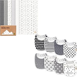 KeaBabies 6-Pack Baby Burp Cloths for Baby Boys and Girls and 8-Pack Baby Bibs for Baby Boys & Girls - Organic Cotton Burp Clothes for Baby Boy - Organic Baby Bib for Boy, Girl