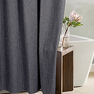 Popkozzi Grey Waffle Shower Curtain: Gray Textured Heavy Duty Fabric Shower Curtains for Bathroom - Water Repellent Washable Cloth Hotel Spa Luxury Neutral Decorative Bath Curtain - 72x72