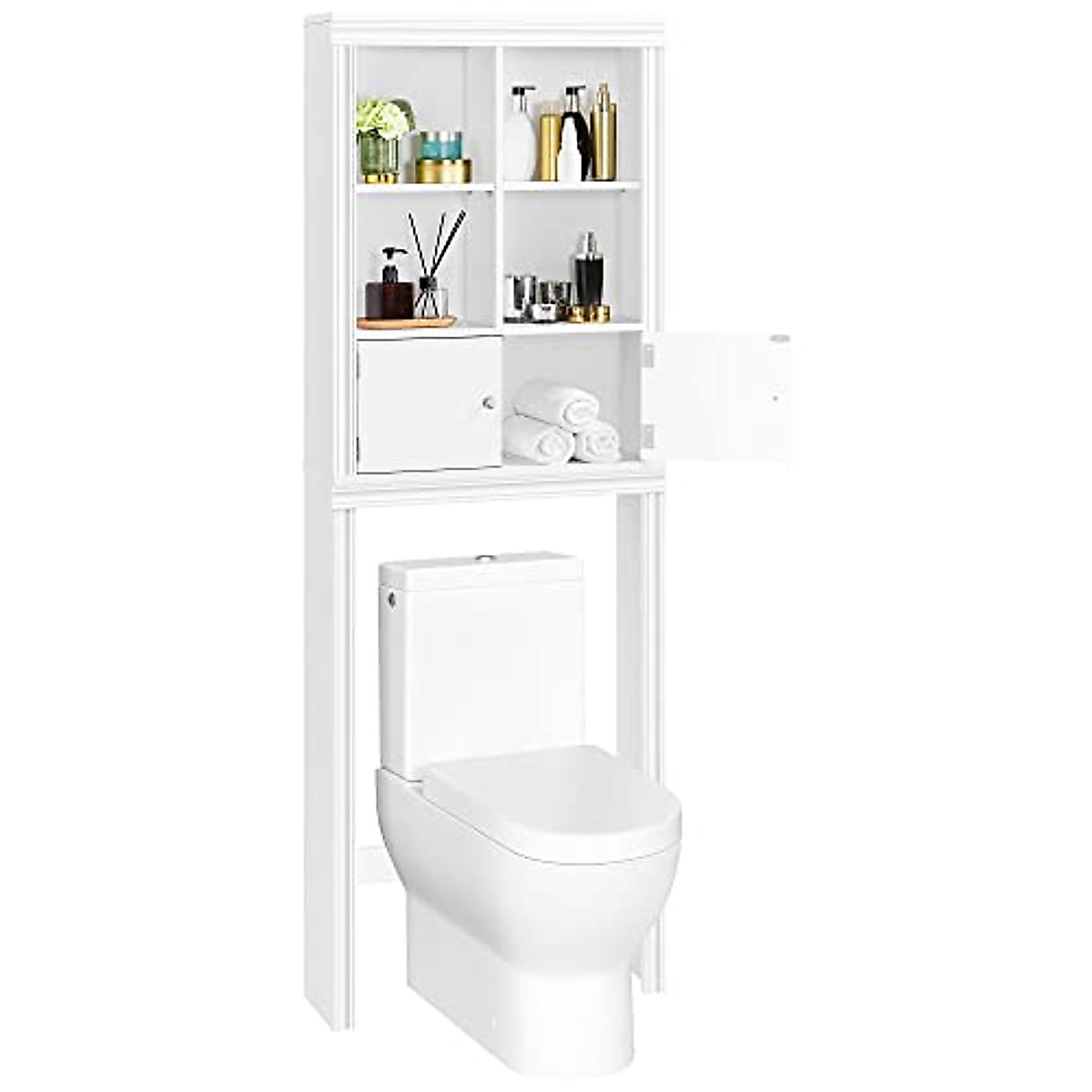 Yaheetech Over The Toilet Storage with 4 Open Storage Compartments and 2 Doors Cabinet, Freestanding Toilet Organizer for Bathroom, D8xW24xH67.5 in