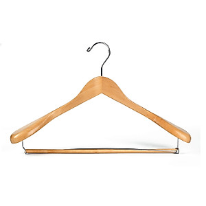 Luxury Wide Shoulder Wooden Hangers 2 Pack, with Locking Bar, Smooth Natural Finish Wood Suit Hanger Coat Hanger for Closet, Holds Upto 20lbs, 360° Swivel Hook, for Jacket, Dress Heavy Clothes Hangers