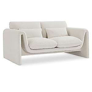 Meridian Furniture 198Cream-L Stylus Collection Modern | Contemporary Boucle Fabric Upholstered Loveseat with Rich Cream Boucle Fabric, Curved Arms, 64" W x 38" D x 31" H, Cream