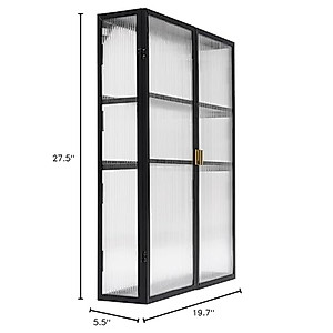 JINHZIXIU Retro Style Haze Double PC Door Wall Cabinet Display Cupboard with Detachable Shelves Enclosed Storage Cabinet for Office Dining Room Living Room Kitchen Bathroom Black