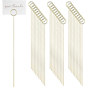 H&W 12''L Golden Ring Loop Round Shape Card Holders 40PCS Floral Picks Clips for Wedding & Flower Arrangements, DIY Craft Wire Clip Table Card Holders Note Photo Picture Memo Holder Cake Topper (Ring)