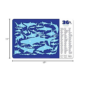 Crocodile Creek 36 Animals/Sharks 2-Sided Placemat, Blue/Green/Teal/Grey/Red