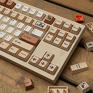 ZMX PBT Retro Keycaps,Cherry Profile Thick Dye-Sub Keycaps Set Full 143 Keys Custom Keycap for ISO ANSI 60% 65% 100% TKL Cherry MX Switches Mechanical Gaming Keyboard Vintage Beige Keycaps