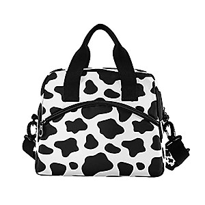Lunch Bag for Kids Black And White Cow Print Insulated Cooler Lunch Box Large Capacity Lunch Organizer for Boys Girls