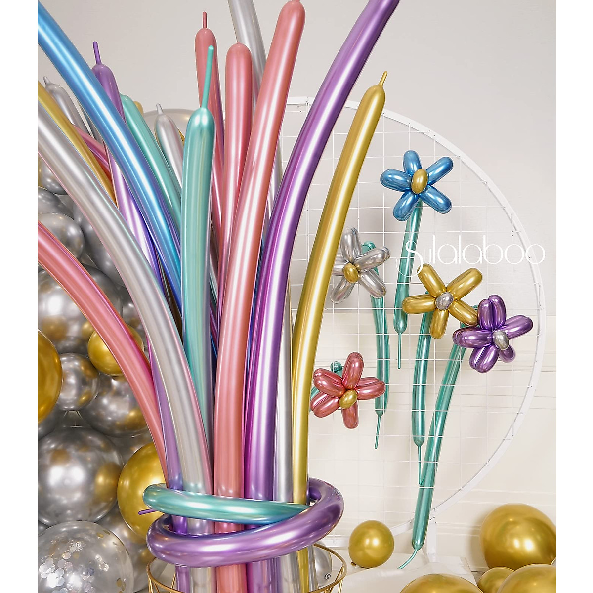 SULALABOO Metallic 260 Balloons 80PCS Multicolored Latex Long Shiny Balloon to Twisting Flowers Animals for Birthday Party Anniversary Wedding or Other Party Events and Festivals