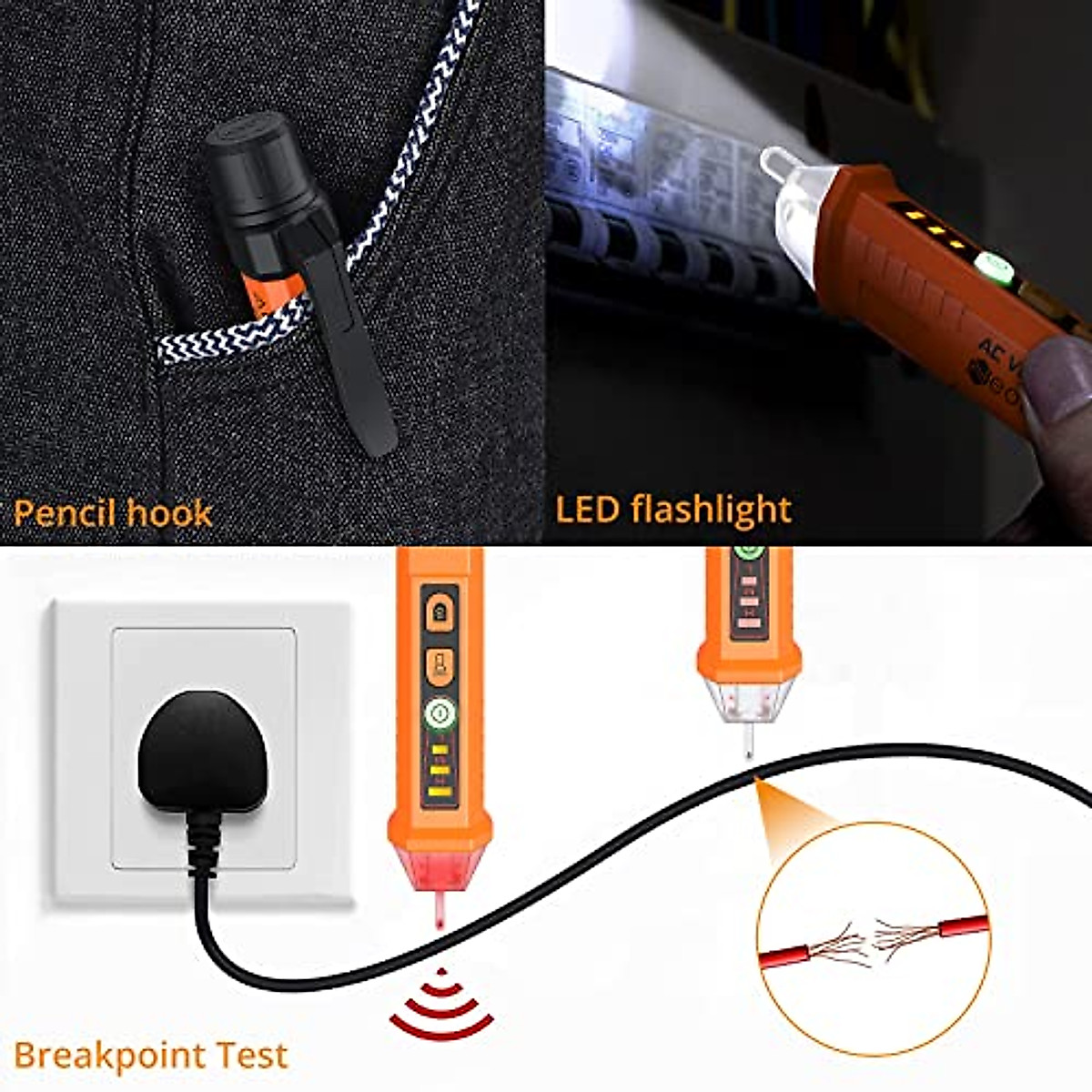 Neoteck Electrical Socket Voltage Tester Pen Kit Included Non-Contact 12-1000V AC Voltage Detector Pen and Receptacle Tester with AC Voltage Detector LED and Sound Alarm