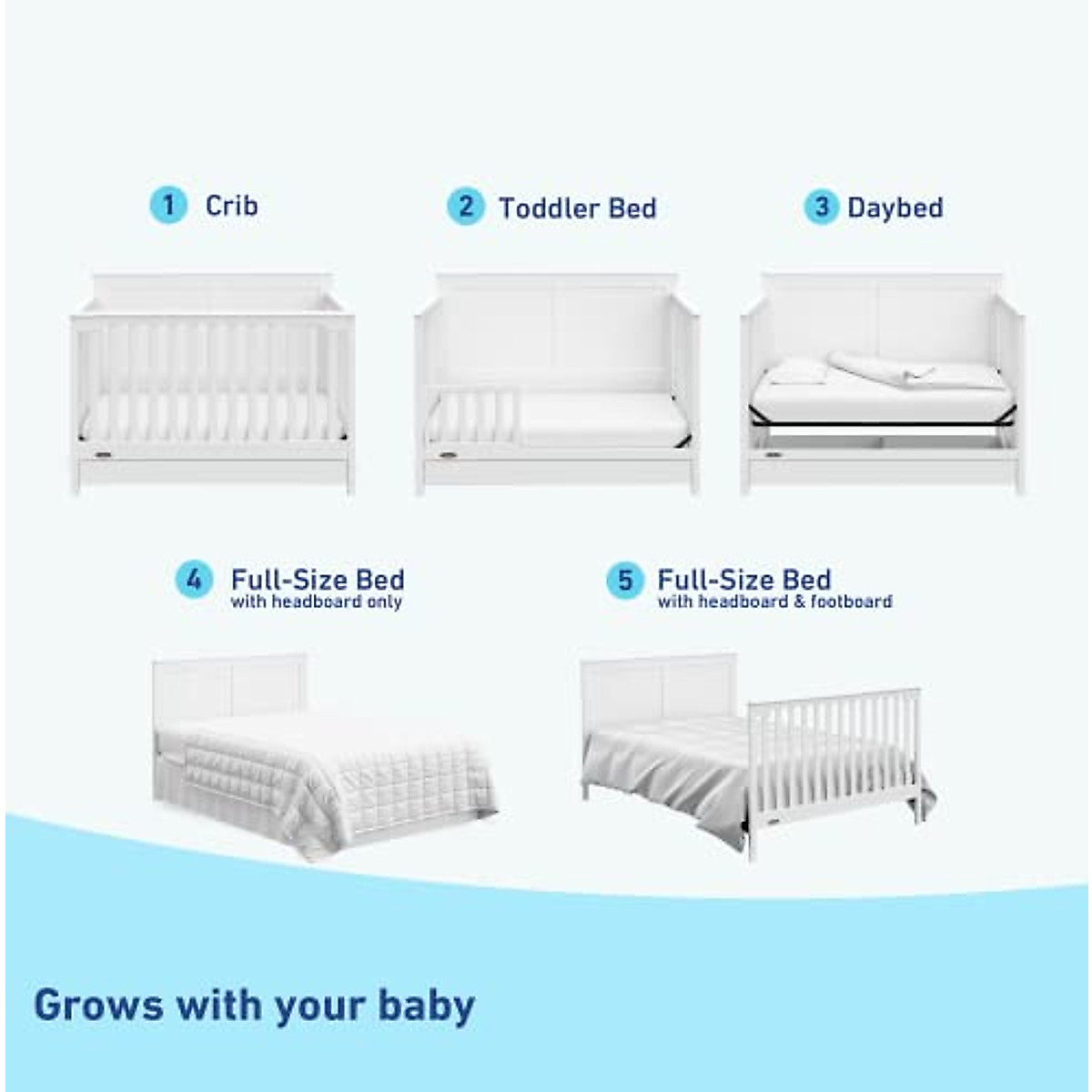 Graco Hadley 5-in-1 Convertible Crib with Drawer (White) – GREENGUARD Gold Certified, Crib with Drawer Combo, Full-Size Nursery Storage Drawer, Converts to Toddler Bed, Daybed and Full-Size Bed