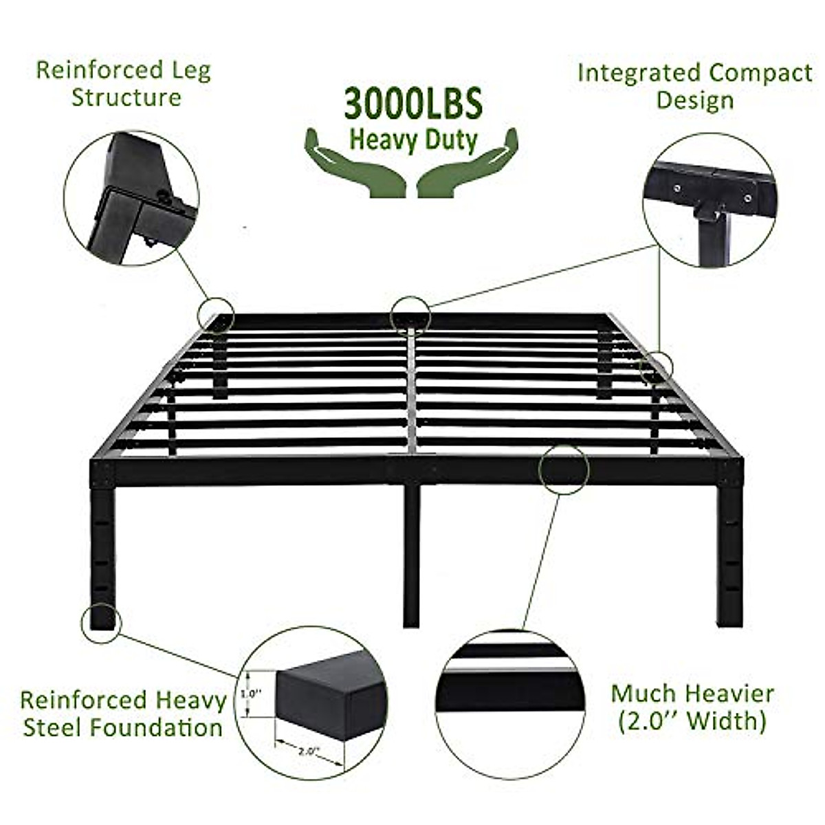 45MinST 18 Inch Platform Bed Frame/Easy Assembly Mattress Foundation / 3000lbs Heavy Duty Steel Slat/Noise Free/No Box Spring Needed,Queen