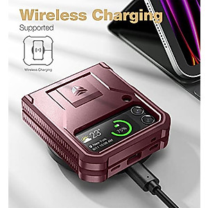 Dexnor Shockproof Case for Samsung Galaxy Z Flip 3 5G,Rugged Bumper Protective Case with Foldable Kickstand, Holster Cover with 360°Rotatable Belt Clip,Maroon Red