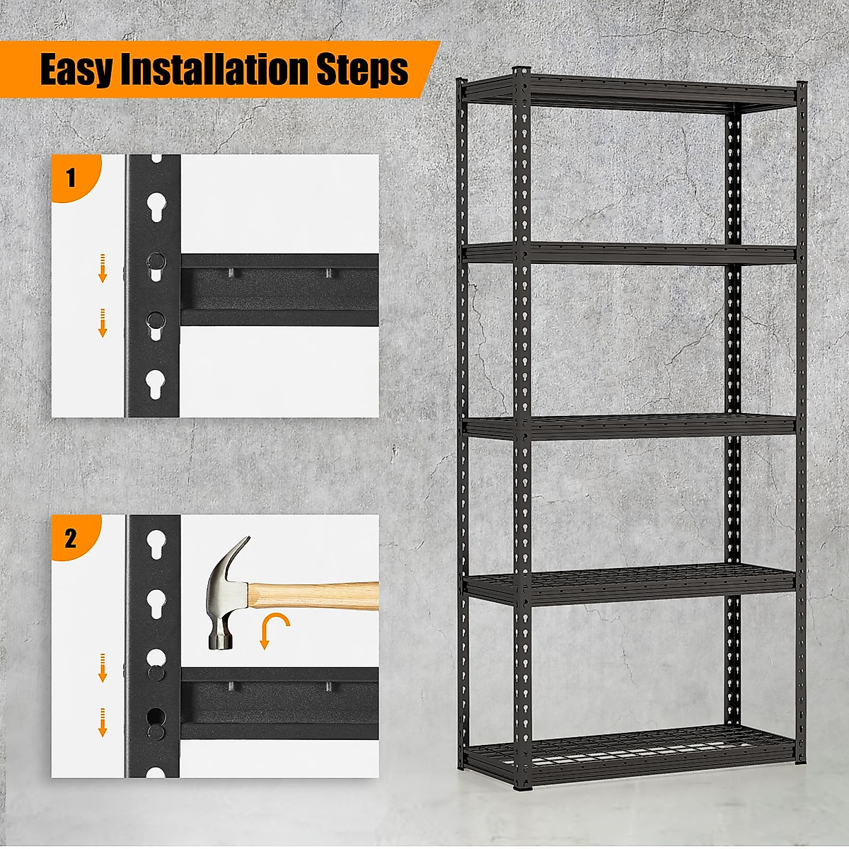 Giantex 2Pcs 5-Tier Storage Shelves, 35.5" x 15.5" x 72" Height Adjustable Metal Storage Utility Rack Shelf with Anti-tipping Device, Heavy Duty Garage Shelving for Warehouse, Basement, Kitchen, Black