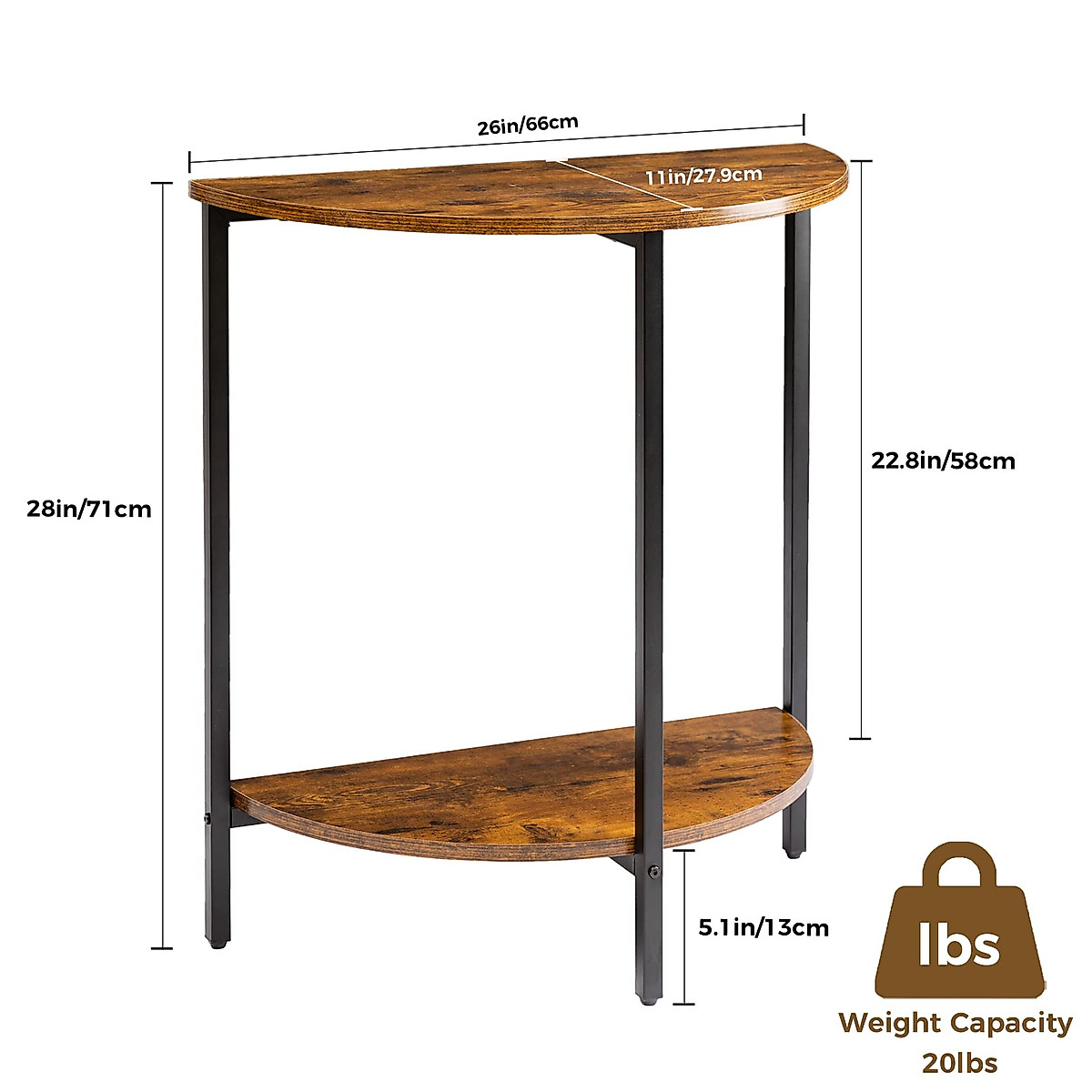 TOLONAG Half Moon Table, Small Entryway Table for Hallway, Modern Console Table with Sleek Black Metal Legs, Storage, Durable, Compact