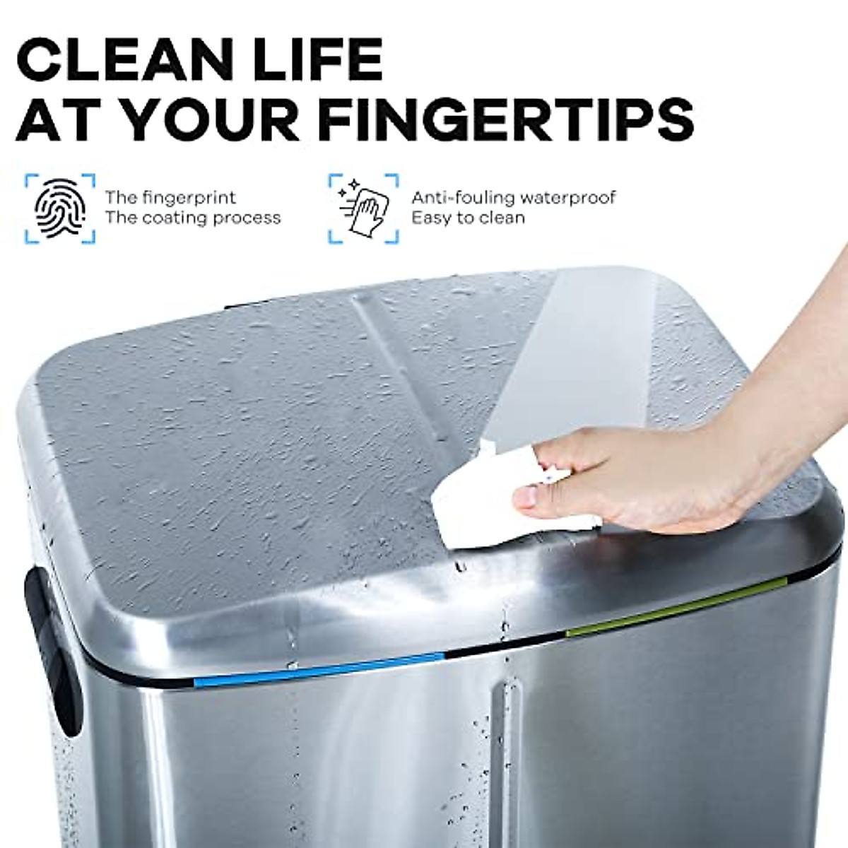 MGHH 40L Stainless Steel Rubbish Bin, Kitchen Trash Can with Lid Step Trash Bin Fingerprint-Proof Brushed Stainless Steel Trash Can for Office Bedroom Bathroom-Silver