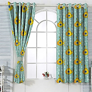 Seafoam and Earth Yellow Farmhouse Curtains 63 Inch Long Yellow Submarine Kids Bedroom Blackout Grommet Top Curtain Panels W72 x H63