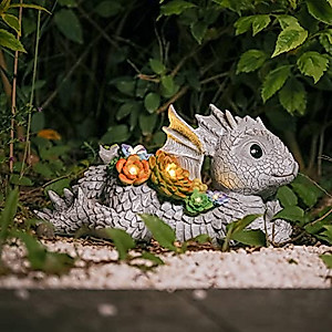 Ovewios Garden Dragon Statue Outdoor Decor, Dragon Garden Sculpture Waterproof Solar LED Lights Resin Succulent Decorations for Outside Lawn Patio Patio Yard Ornament Gifts