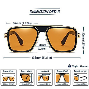 Freckles Mark Trendy Retro Sunglasses for Men Women Classic Stark Vintage Shades 70s Italian Fashion Square Metal Glasses (Yellow/Black, 56)