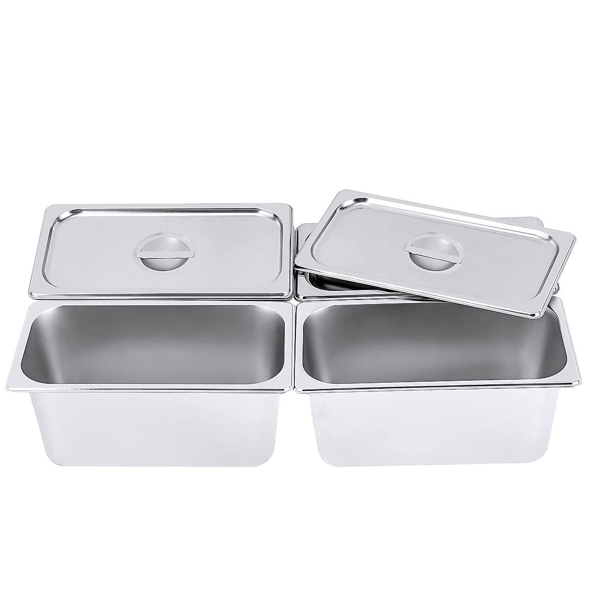 Leblett 4 Pack Stainless Steam Hotel Pans with Lids,1/3 Size x 6" Deep,0.35cm Thick,Anti Jam Steam Table Pan Catering Storage Metal Food Pan