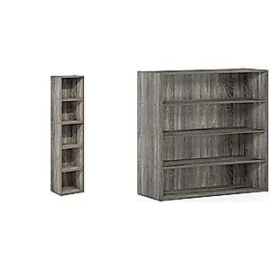 Furinno Luder Bookcase/Book/Storage, 5-Tier Cube, French Oak & Pasir 4 Tier Open Shelf, French Oak Grey