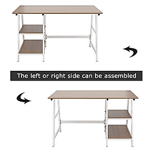 DlandHome Computer Desk with Storage Shelf, Trestle Desk, Home Office Desk/Workstation/Writing Table with Opening Shelves, Tplus (47 inches, Oak)