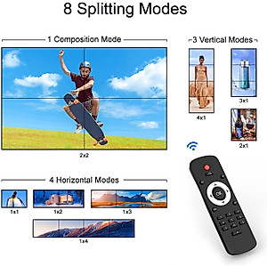 HDMI Video Wall Controller 2X2,4K x 2K HD Display,180 Degree Rotate, 8 Splicing Modes 2x2,1x2,1x3,1x4,2x1,3x1,4x1, Input 4K and Output 1080P, Streaming Media Video Device