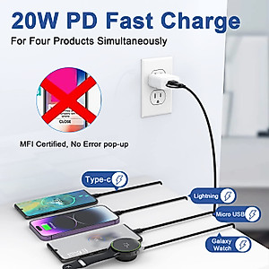 4 in 2 USB C Fast Watch Charger Cable for Samsung Galaxy Watch Charger, Portable Charging Dock for Samsung Galaxy Watch 5/5 Pro/4/4 Classic/3/Active 2/Active, Galaxy S23/S22/S20 Galaxy Buds iPhone 6FT